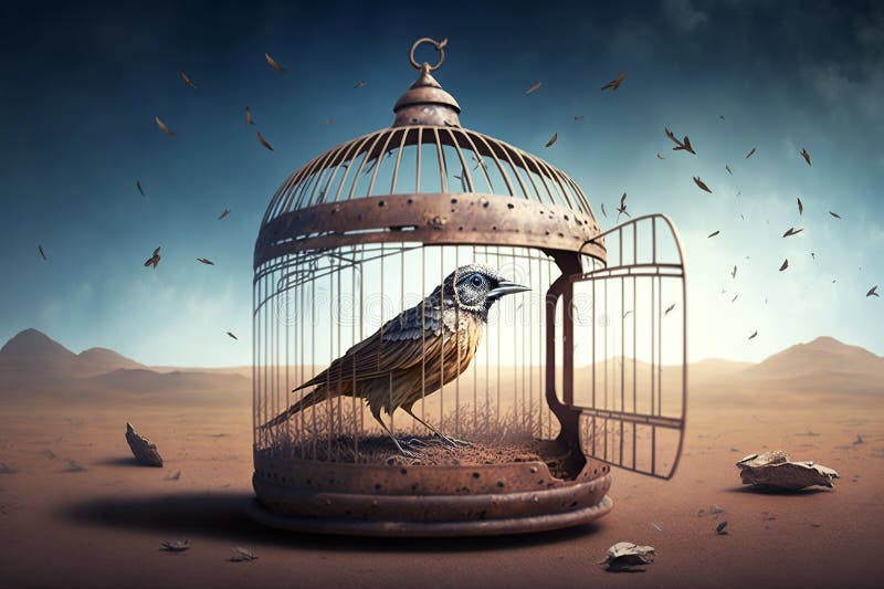Bird Escaping from the Cage. Generative AI. Stock Illustration ...