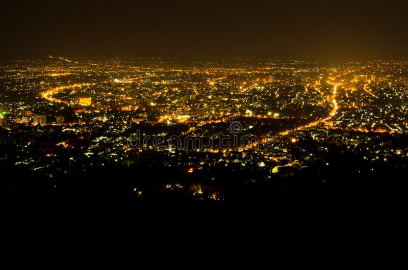 Bird Eye View Above Chiengmai City in Night Stock Photo - Image of ...