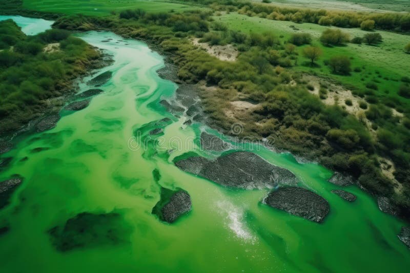 Bird Eye View of Amazing Blooming Algae on Green River. Earth Day ...