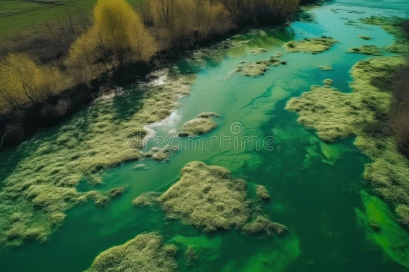 Bird Eye View of Amazing Blooming Algae on Green River. Earth Day ...