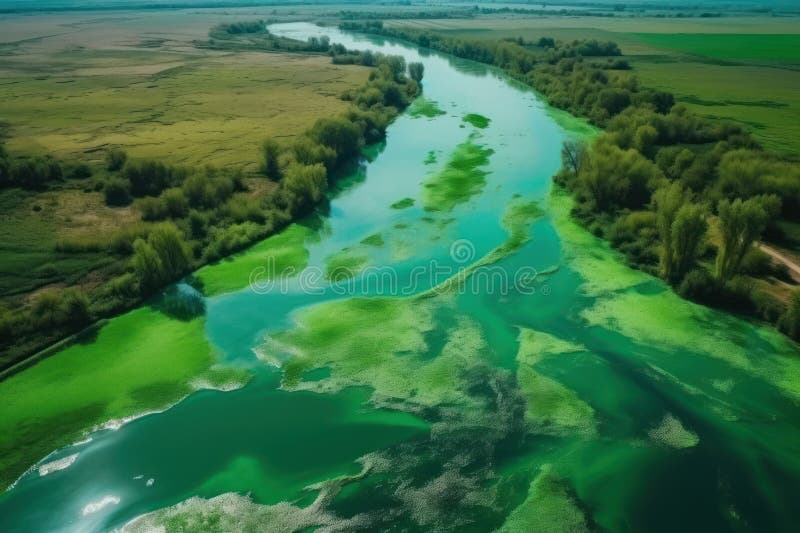 Bird Eye View of Amazing Blooming Algae on Green River. Earth Day ...