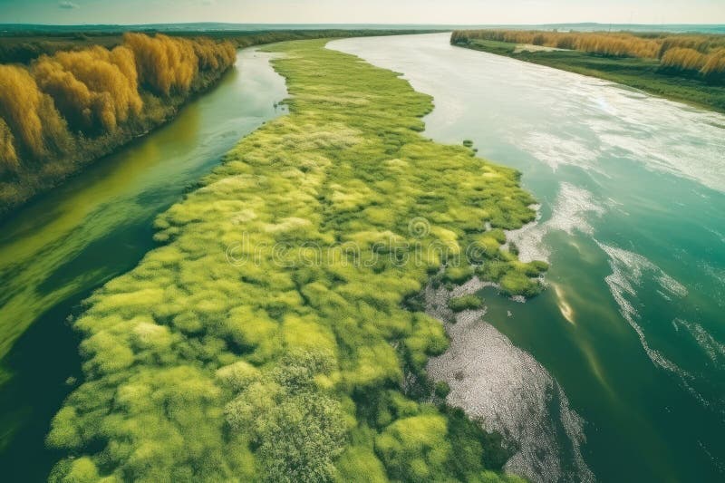 Bird Eye View of Amazing Blooming Algae on Green River. Earth Day ...