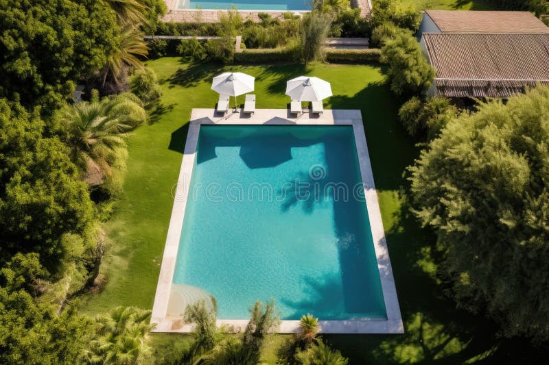 A Bird-eye View of an Elegant Swimming Pool by a Villa Stock ...