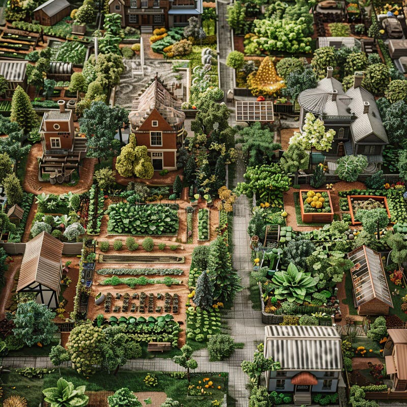 Bird Eye View of a Green Monday Community Garden Stock Illustration ...