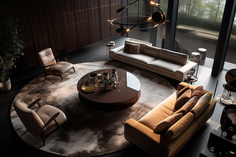 Bird Eye View of Modern Living Room Created by Generative AI Stock ...
