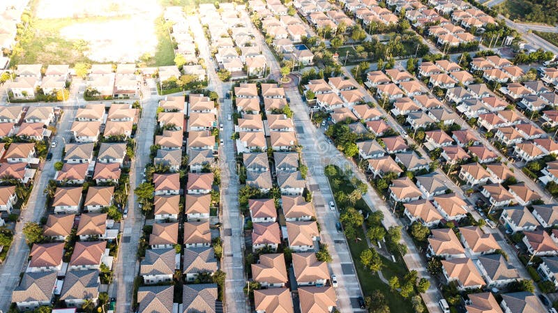 Bird Eye View or Top View of the Village with the Sunset in the Evening ...