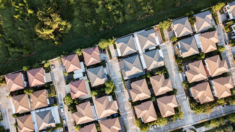 Bird Eye View or Top View of the Village with the Sunset in the Evening ...