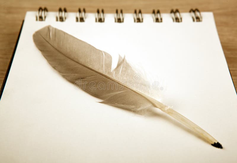 Bird Feather in the Form of a Pen on a White Notebook Stock Image ...