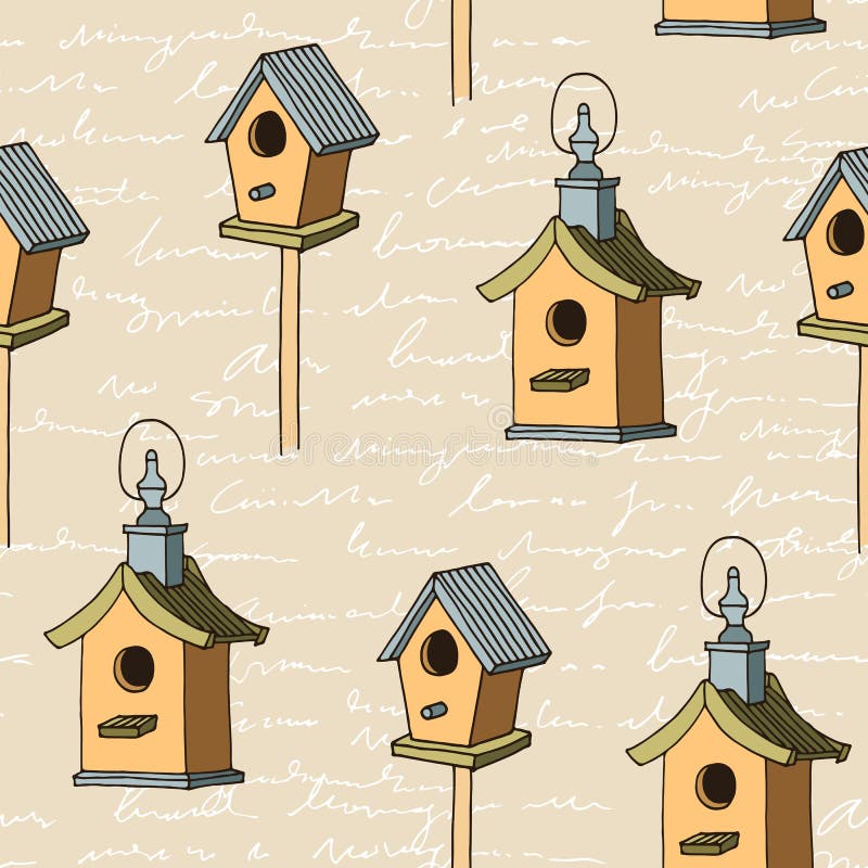 Bird Feeders Vector Seamless Pattern, Hand Drawn Illustration Stock ...