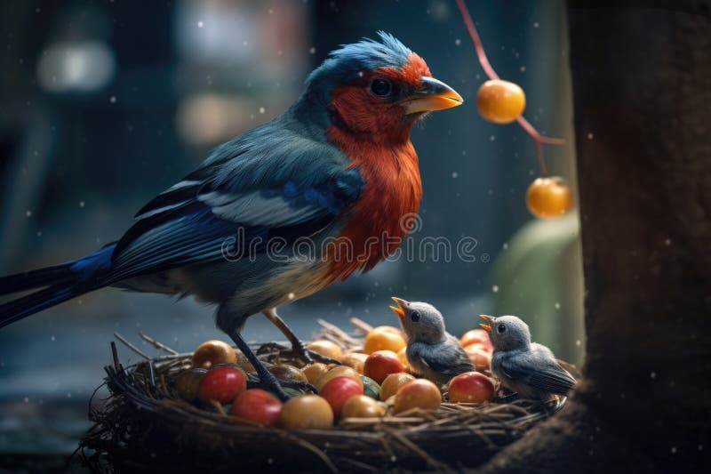 A Bird Feeding Its Chicks after a Ra Stock Image - Image of generated ...