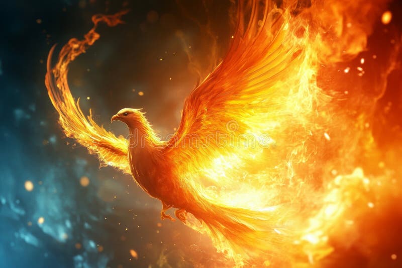 Bird with a Fiery Tail is Flying through the Sky Stock Illustration ...