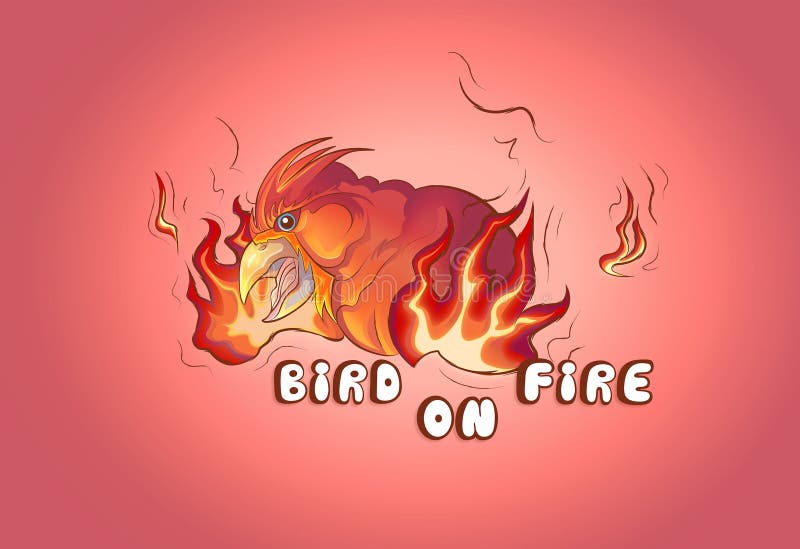 Bird on Fire- Cartoon Illustration of a Red Bird Surrounded by Flames ...