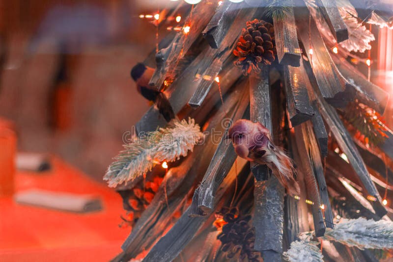 Bird on a Fire Tree. Decoration Toy. Flame Garland on a Tree Elements ...