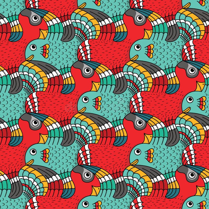 Bird and Fish Tessellation Pattern Stock Vector - Illustration of green ...