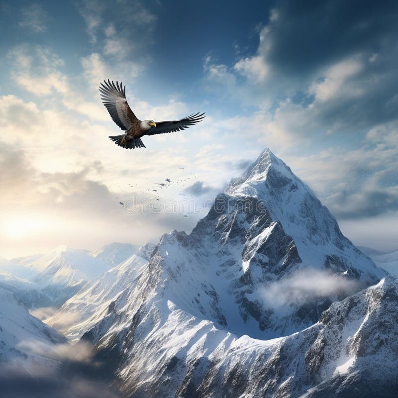 Bird Flies Over the Top of a Snowy Mountain Stock Illustration ...
