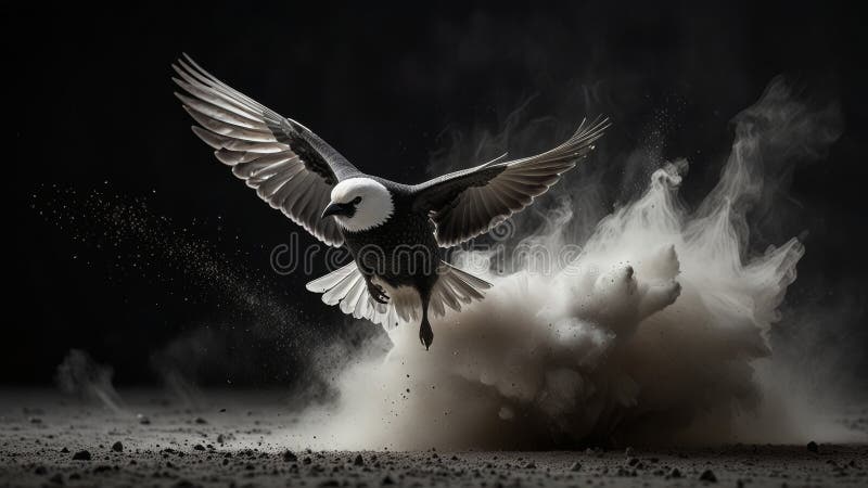 Bird in Flight with Dust Cloud Stock Illustration - Illustration of ...