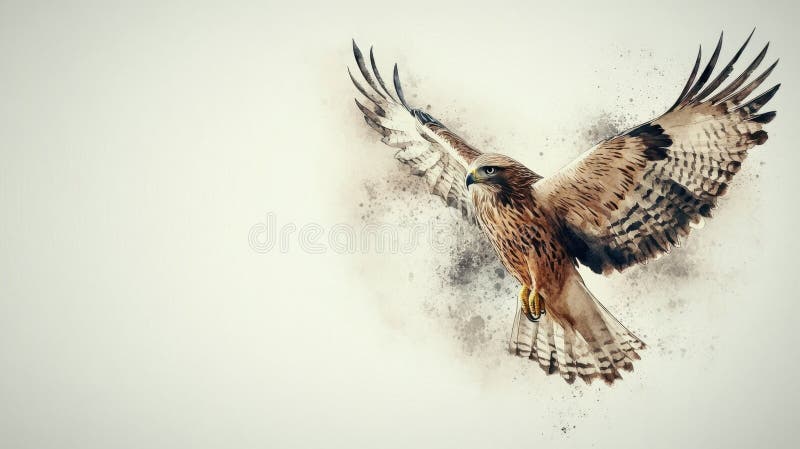 Bird in Flight with Wings Spread Wide in Dynamic Watercolor Style ...