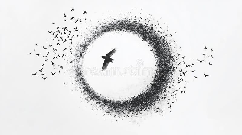 Bird Flock Forming a Circular Pattern with One Breaking Away Stock ...
