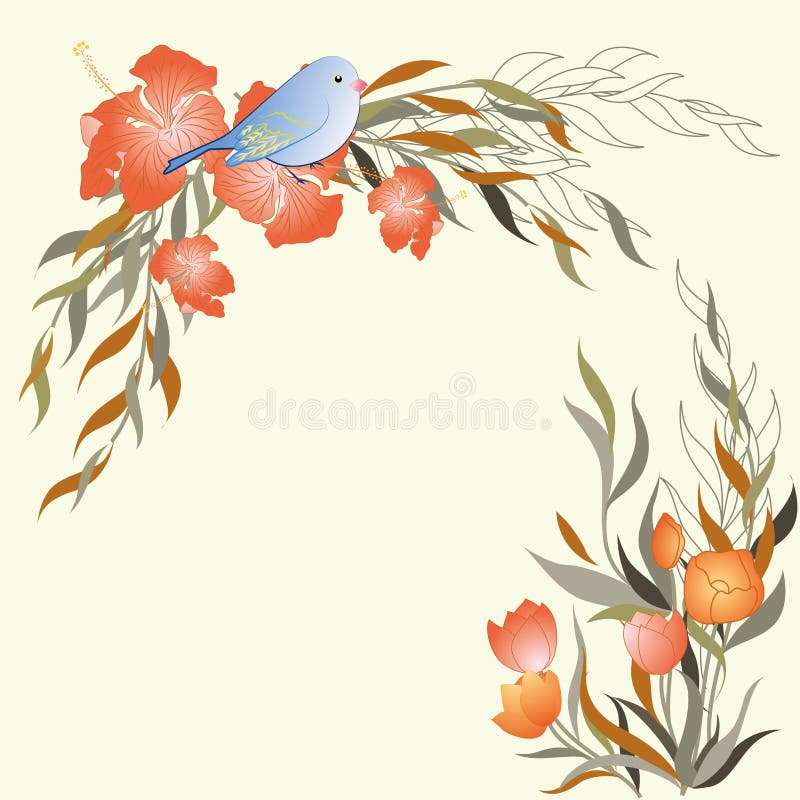 Bird and flower stock vector. Illustration of pattern - 60746387
