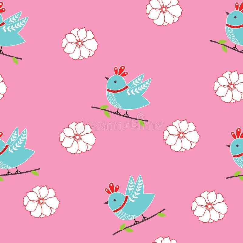 Bird and Flower Vector Seamless Pattern Stock Vector - Illustration of ...