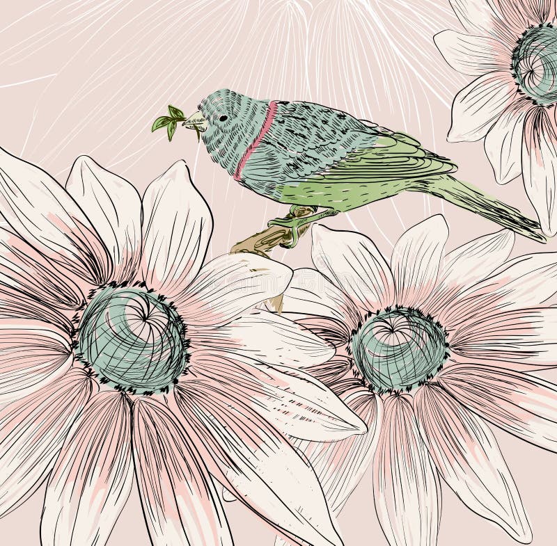 Bird and flower stock vector. Illustration of graphic - 61069598