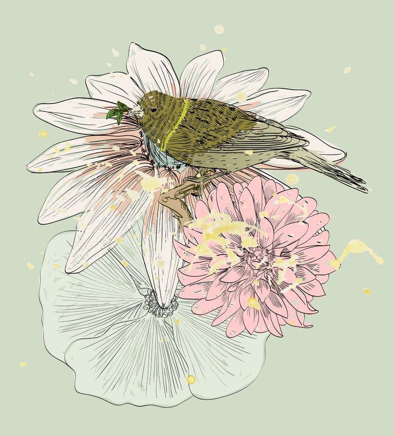 Bird and flower stock vector. Illustration of pattern - 61069033