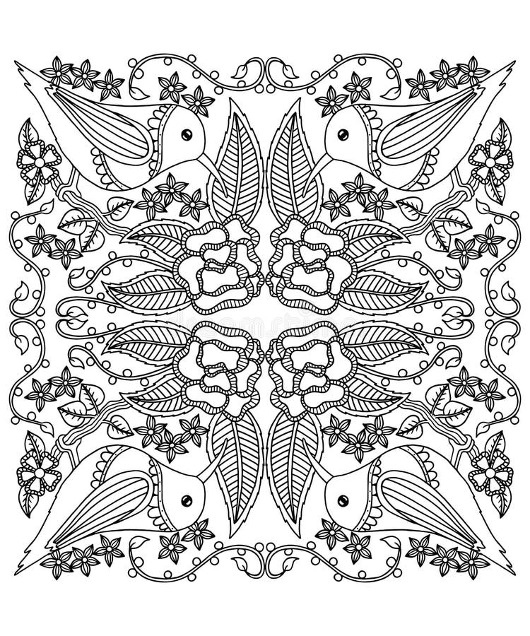 Bird and Flowers Coloring Page. Cuban Tody Stock Illustration ...