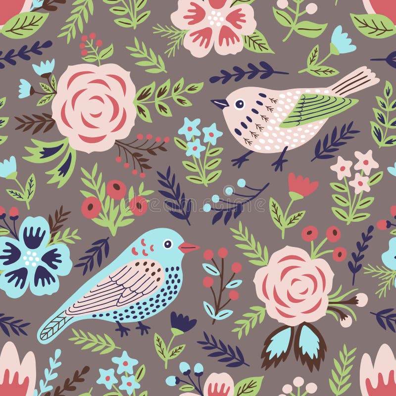 Bird and Flowers Seamless Pattern. Vector Illustration Stock Vector ...