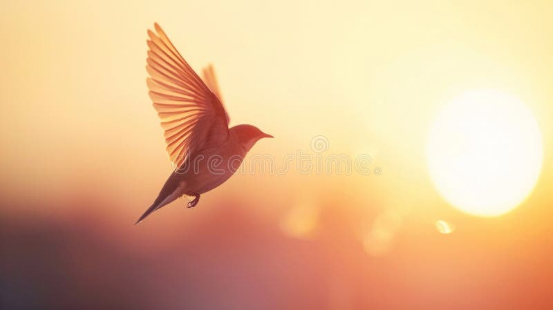 A Bird Flying in the Air with a Bright Sun Behind it, AI Stock ...