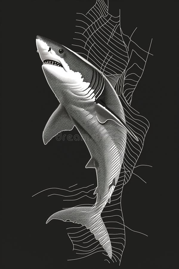 A Close Up of a Shark with a Net in the Background Stock Illustration ...