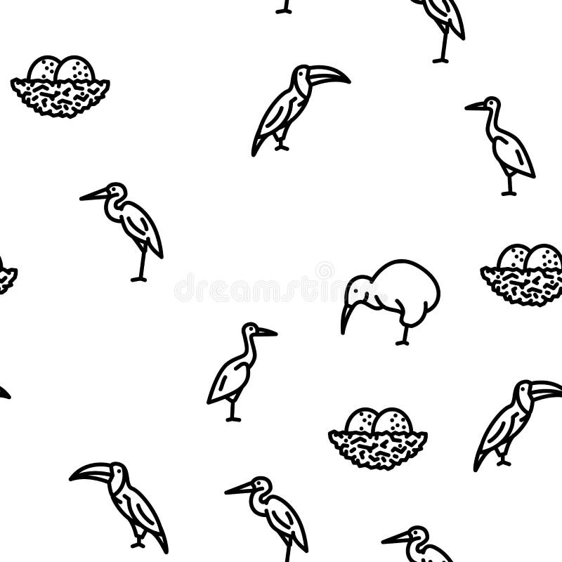 Bird Flying and Eggs in Nest Vector Seamless Pattern Stock Illustration ...