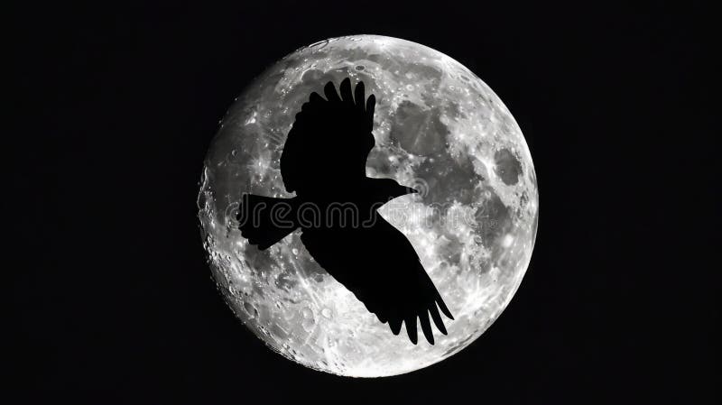 Bird Flying in Front of Full Moon Stock Photo - Image of night, beauty ...