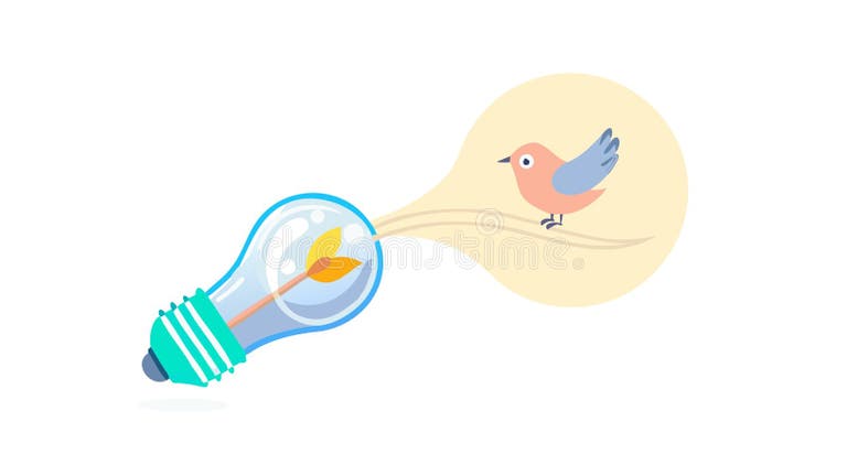 Bird Flying from Idea Bulb, Thought Generation Vector Design Generative ...
