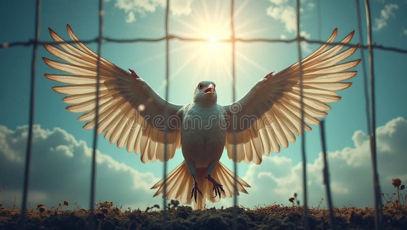 Bird Flying Out of Cage Symbolizing Freedom Stock Illustration ...
