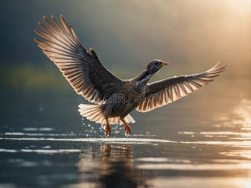 A Bird Flying Over a Body of Water with Its Wings Spread Out. Stock ...