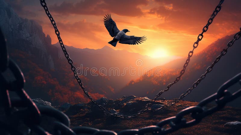Bird is Flying Over a Chain in the Mountains Stock Illustration ...
