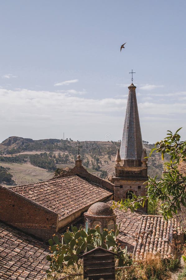 Bird Flying Over the Church in the Mountains Stock Image - Image of ...