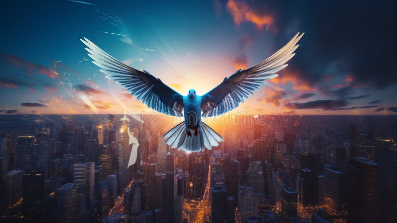 A Bird Flying Over a City at Sunset Stock Image - Image of cityscape ...