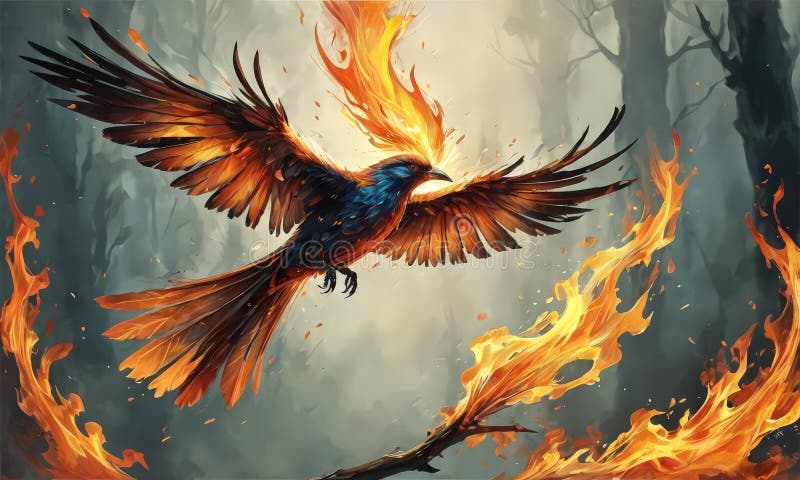 Bird flying over fire stock illustration. Illustration of burning ...