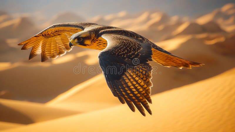 A Bird Flying Over a Sand Dune in the Desert Stock Image - Image of ...