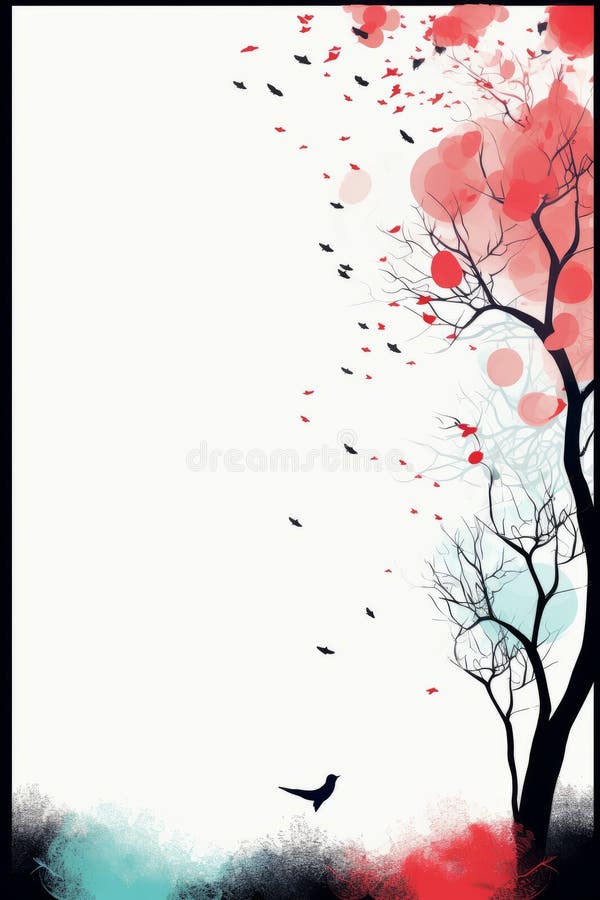 A Bird is Flying Over a Tree with Red Blue and White Paint Splatters ...