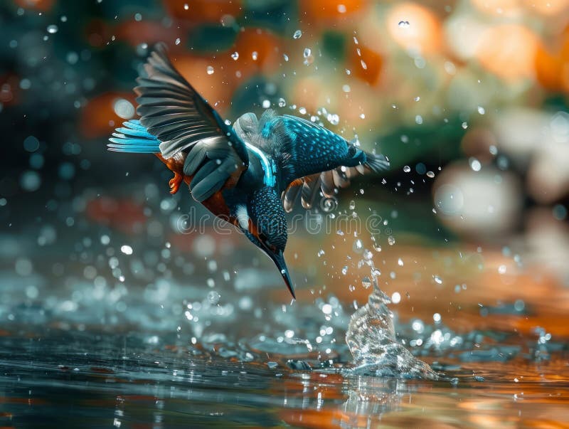 A Bird Flying Over Water with Splashes Stock Photo - Image of bird ...