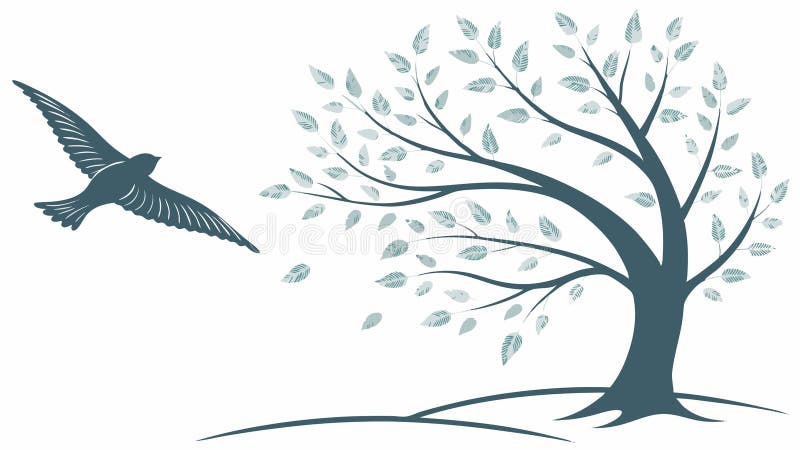 Bird Flying from Tree in Wind Illustration, Freedom and Nature, Vector ...