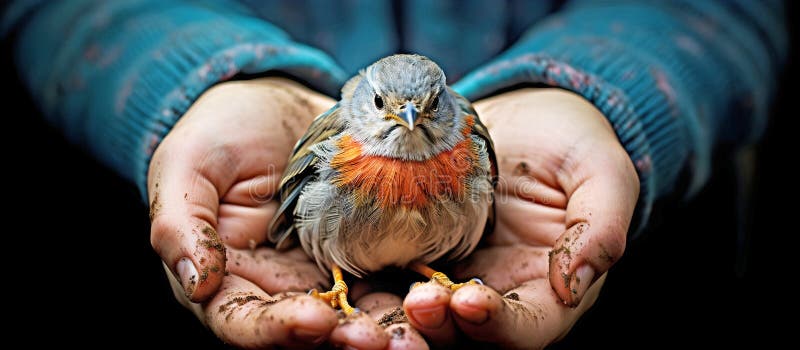 Bird in hands stock illustration. Illustration of garden - 305294546