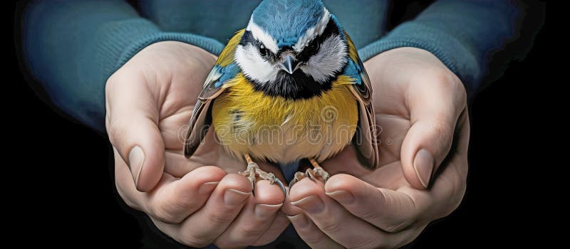 Bird in hands stock illustration. Illustration of sparrow - 305294573