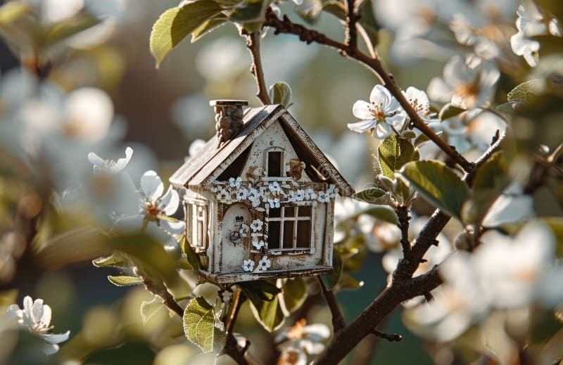 Bird House on Branch Bird House on Tree Stock Illustration ...