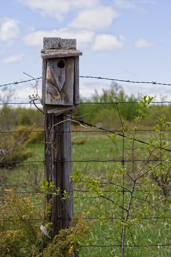 Bird House on Fence Post stock photo. Image of wooden - 13957344