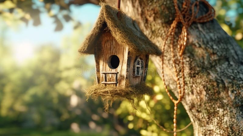 Bird House Hanging from a Tree Branch. Generative AI Stock Image ...