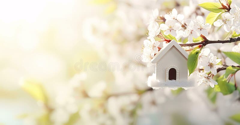 Bird House in Spring Bird House with Flowers Bird House on Tree Stock ...