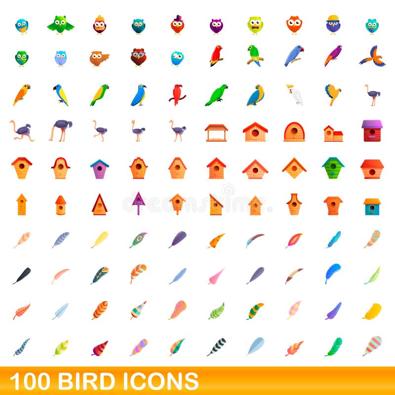 100 Bird Icons Set, Cartoon Style Stock Vector - Illustration of ...